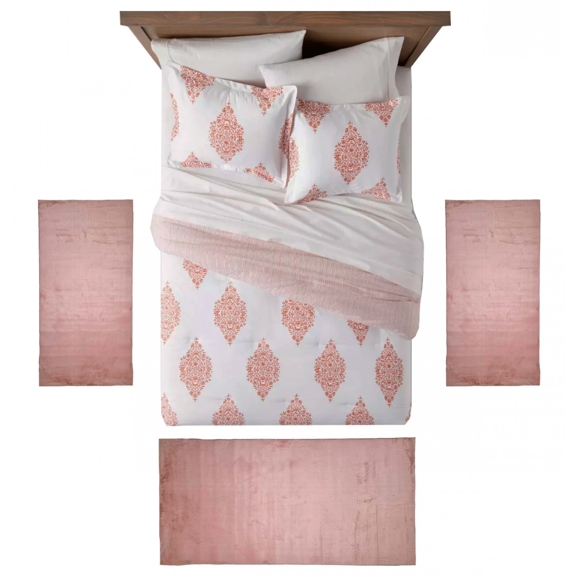 BACCI [Conjunto 3 Tapetes de Quarto - Rosa]